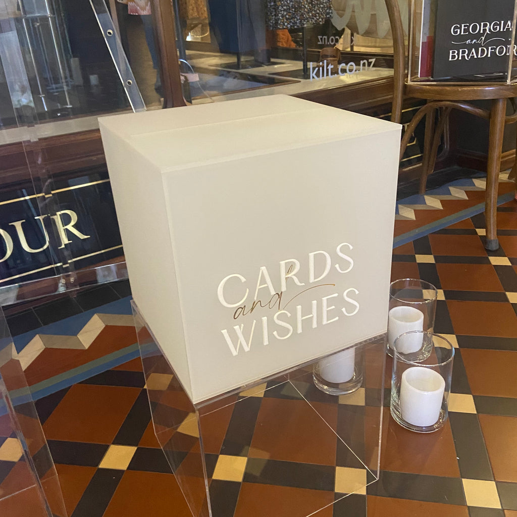 Frosted Cards Box with 3D White Lettering – Statement Events